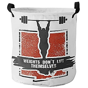 Large Laundry Basket 13.8x17in, Black Weightlifter Silhouette Waterproof Dirty Clothes Bag Hamper with Handles, Vintage Red Sports Gym Muscle Collapsible Sorter Basket for Bathroom Bedroom Home