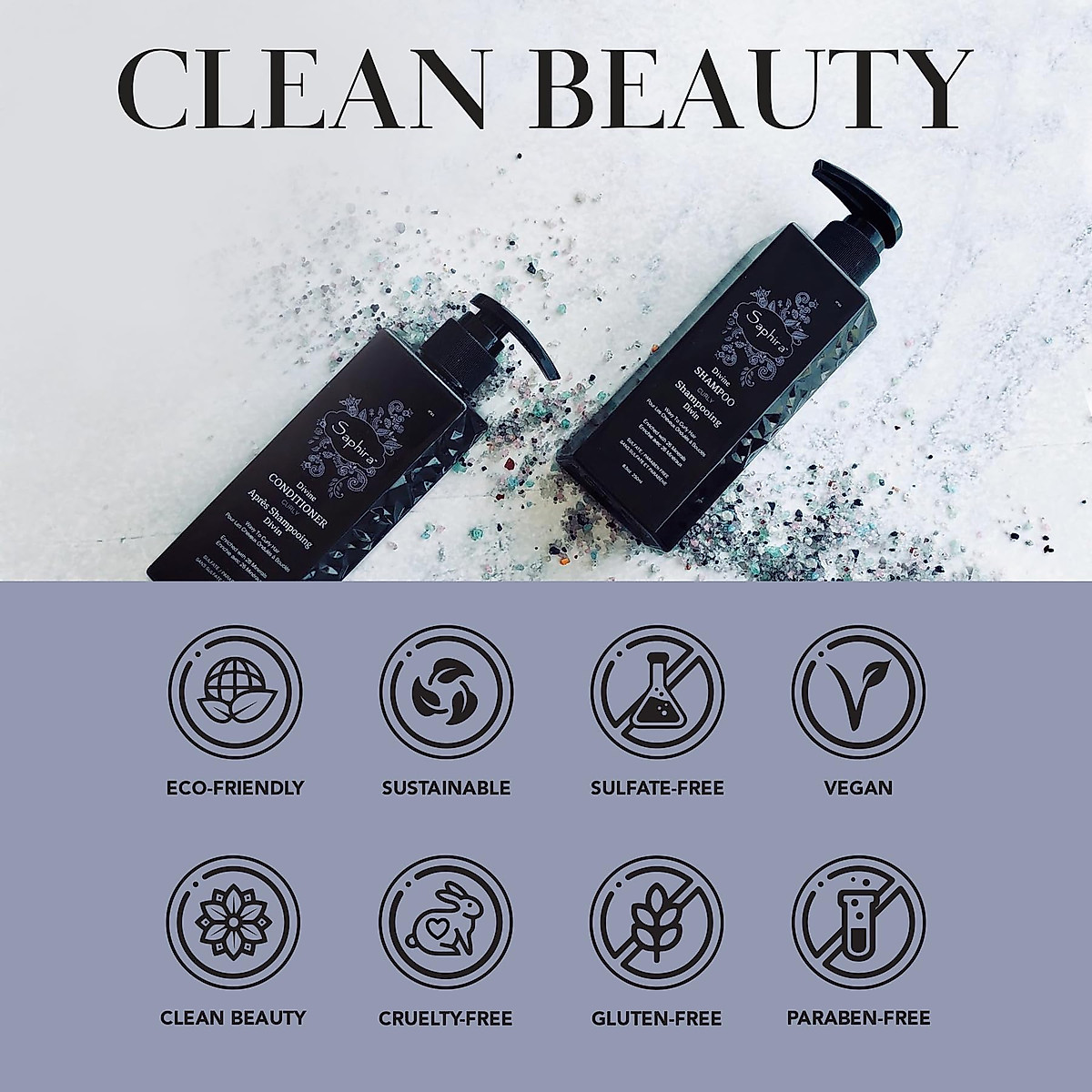 Saphira Divine Curls Shampoo and Conditioner for Curly, Wavy and Multi-Textured Hair, Sulfate-Free, Paraben-Free, Deeply Cleanses, Restores and Hydrates Curls, 3 Ounce (Pack of 2)