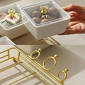 YA JU Ceramic small Snack bowl With Cover Metal Tray, 3 Removable dip bowls are used For Snack, potato chips, fruits, candies, and condiments - Perfect for birthday, parties, Holiday, gift