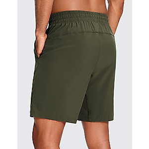 CRZ YOGA Men's 2 in 1 Running Shorts with Liner 9'' Quick Dry Workout Sports Athletic Shorts with Pockets Dark Olive Medium