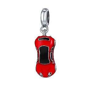ABAOLALA Car Charm 925 Sterling Silver Toy car Charm Automobile Beads for Bracelet & Necklace (Red)