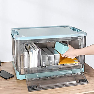Clear Storage Bins with Lids, Plastic Collapsible Storage Cube with Double Door, Large Stackable Folding Crates for Home and Office, 52 Liters 1 Count…