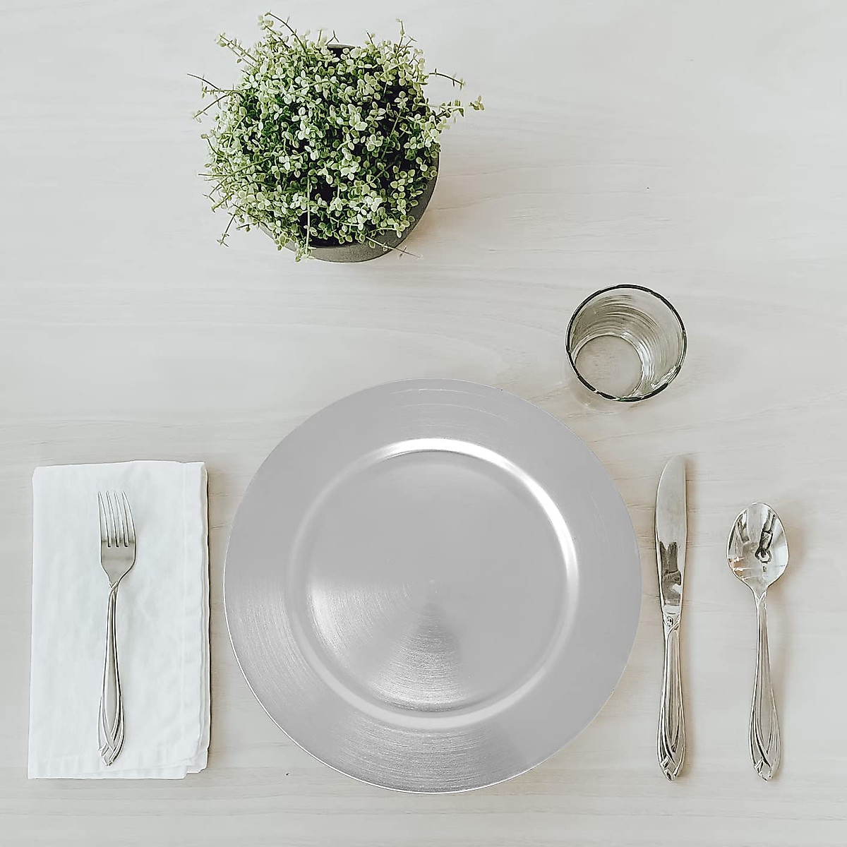 Ms Lovely Metallic Foil Charger Plates - Set of 6 - Made of Thick Plastic - Silver