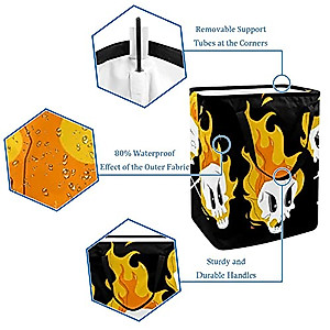 Funny Flaming Skull Laundry Basket Large Cloth Organizer Bag Basket Foldable Laundry Hamper with Handles