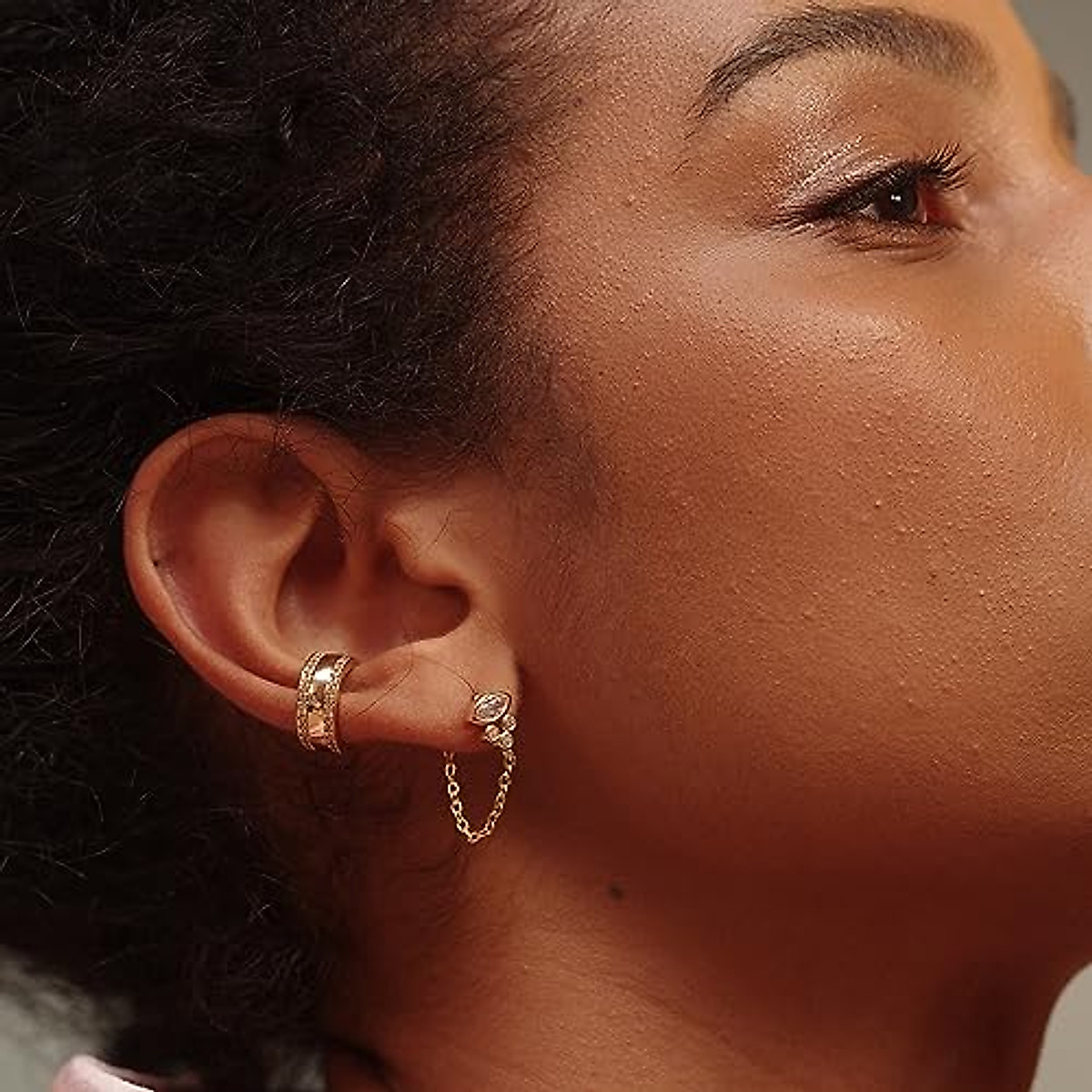 Fettero Women's Ear Cuff Earring Gold Non-Pierced Ear Cartilage Clip on Wrap Hoop 14K Gold Plated Tiny Cubic Zirconia Simple Minimalist Delicate Handmade Hypoallergenic Jewelry