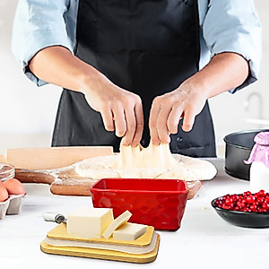 Gute Butter Dish, Ceramic Butter Dish with Lid and Knife for Countertop, Double Silicone Seal Butter Keeper,Large Butter Container For West East Coast Butter,Unique Stone Pattern,Red