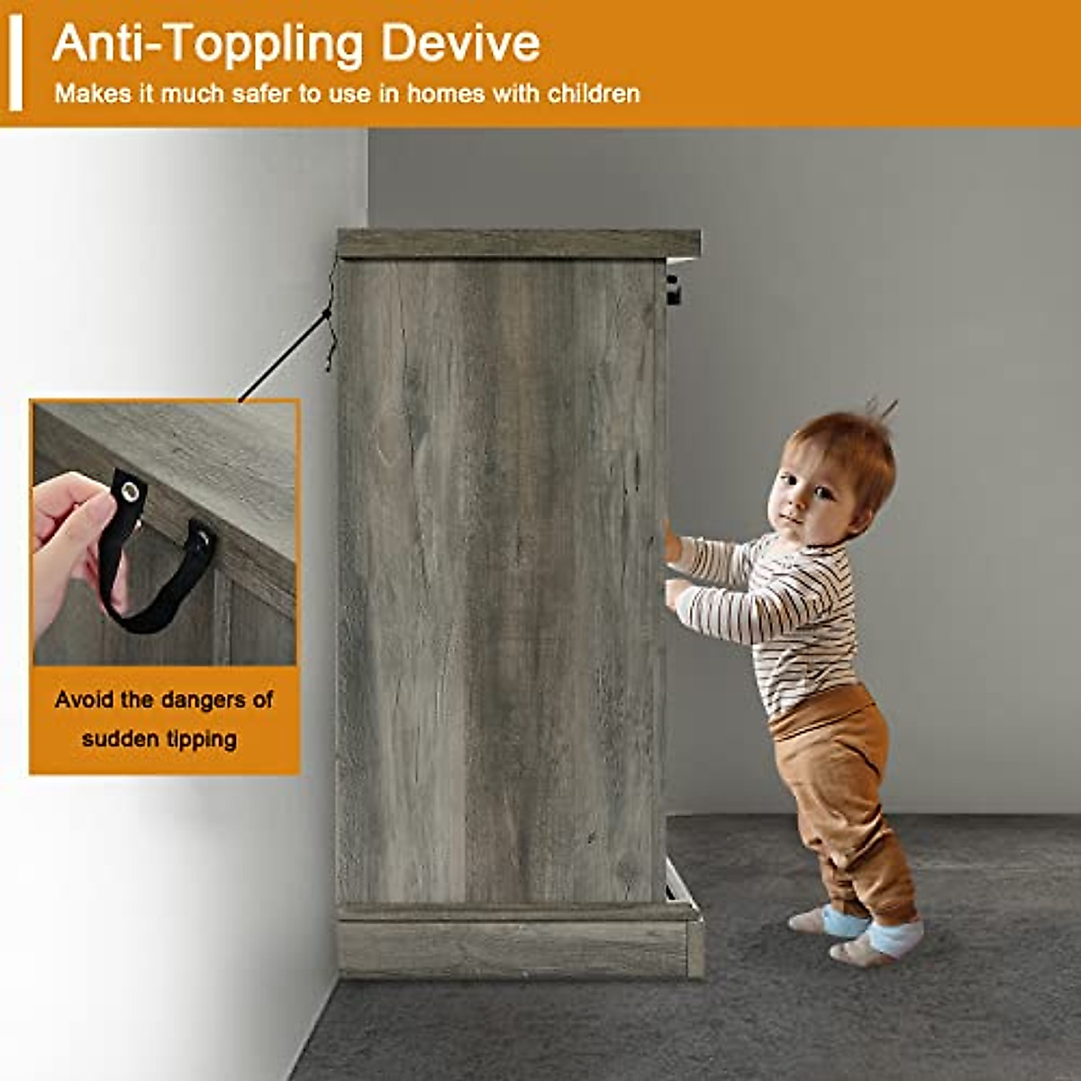 Okvnbjk Sideboard Buffet Cabinet,Coffee Bar Cabinet, 32in Cabinet with Sliding Barn Door, Small Farmhouse Buffet Table for Kitchen Living Room (Grey Wash)