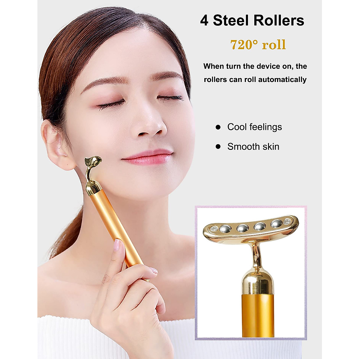 Electric Face Massage Roller, Golden 3D Roller Electric Facial Roller and T Shape Facial Roller Massager Kit, Electric Massage Roller for Puffiness Relief (Gold)
