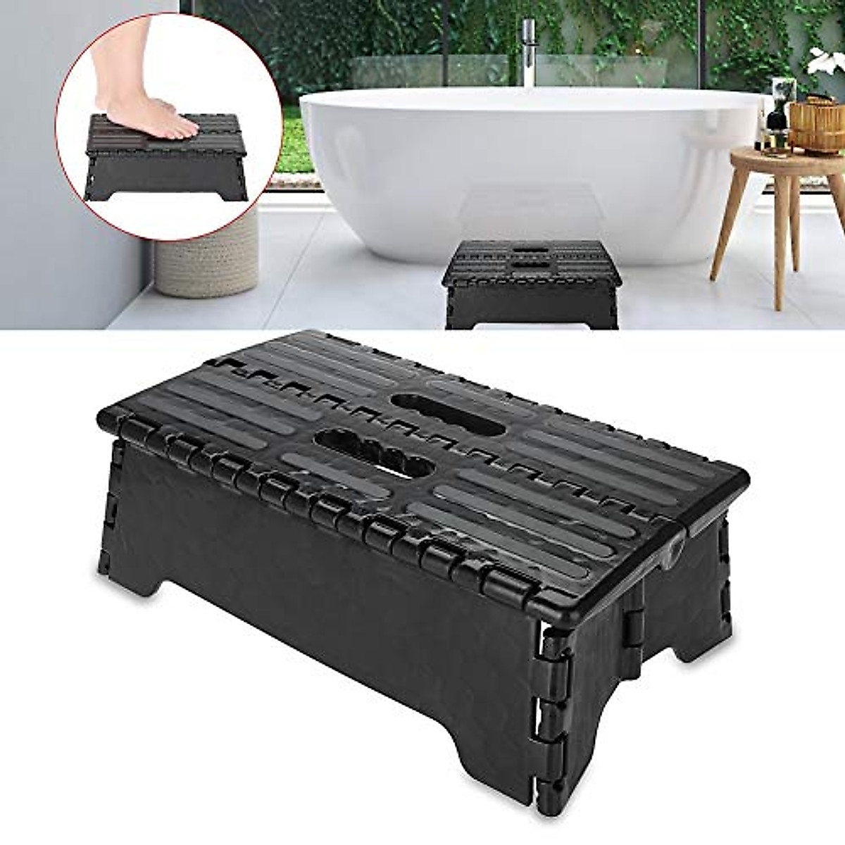 TOPINCN Folding Step Stool The Lightweight Step Stool is Sturdy Enough to Support Adults and Enough for Kids. Opens Easy with One Flip. Great for Kitchen, Bathroom, Bedroom, Kids