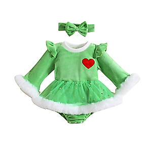 Baby Girl Halloween Clothes Pumpkin Outfit Long Sleeve Pumpkin Romper Dress Christmas Baby Girl Clothes (Green, 3-6 Months)