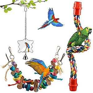 Bird Swing Toys 6pcs AOPMET, Parrot Swing Chewing Toys Hanging Perches with Bells, Pet Bird Swing Chewing Toys for Parakeets Cockatiels, Conures, Parrots, Love Birds
