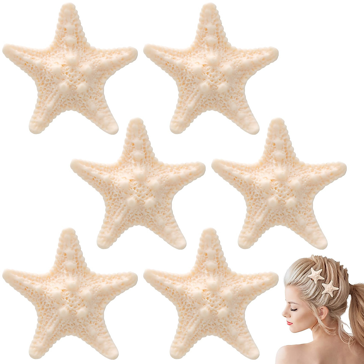 CHANZET 6Pcs Starfish Hair Clips, Resin Cute Beach Sea Hair Barrettes Pins, Mermaid Headpiece Hair Alligator Clips for Women Girls Hair Accessories Birthday Gift