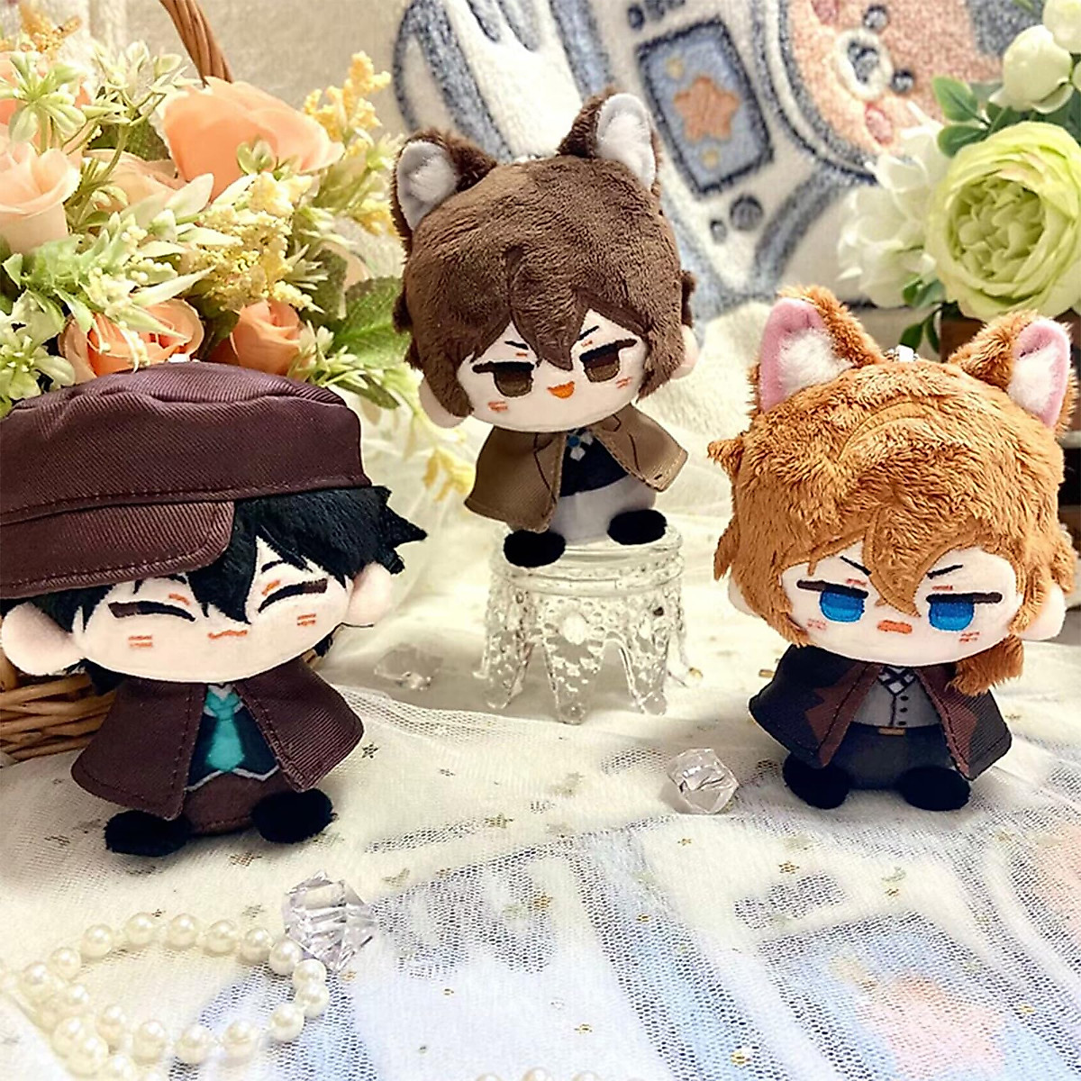 CALEMBOU Anime Plush Keychain, 4" Cute Chibi Atsushi Plush Figure Key chain Accessories for Backpack, Dazai Osamu Chuuya Rampo Dostoevsky Plush for BSD Fans (Nakajima Atsushi)