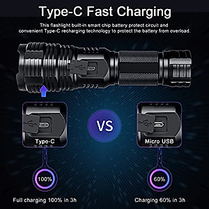 BengMxj Rechargeable LED Flashlights, 990,000 High Lumens Flashlight, XHP70 Tactical Flashlight with Zoomable, 5 Modes, Super Bright Waterproof Flashlights for Emergencies, Camping, Hiking