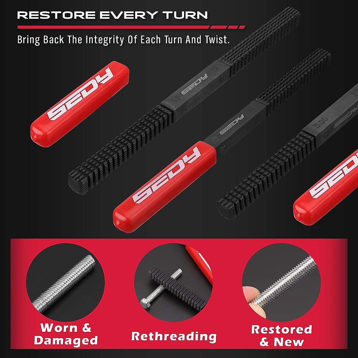 Thread Repair Thread Chaser Tool Set - 49PCS Thread Cleaner Rethreading Master Kit Metric SAE Bolt Restorer File Nut Rethreader Automotive Wheel Stud Spark Plug Engine Standard Screw Threading UNC UNF