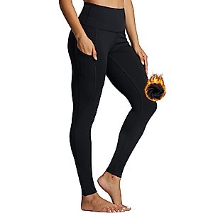 ZUTY Fleece Lined Leggings Women Winter Thermal Insulated Warm Leggings with Pockets High Waisted Yoga Pants Plus Size-Black-M