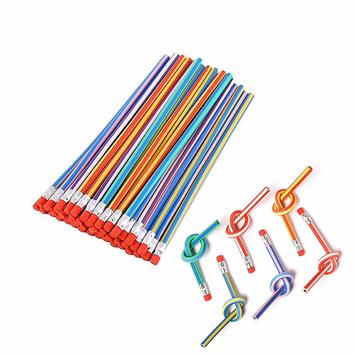 Flexible Bendy Pencil, 35 PCS Flexible Soft Pencil Colorful Stripe Soft Pencils with Eraser as Gift for Students or Children