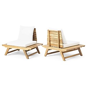 Christopher Knight Home Sedona Outdoor Wooden Club Chairs with Cushions (Set of 2), 37 "W x 28.25 "D x 29.5 "H, Teak + White
