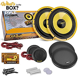 Pyle 2Way Custom Component Speaker System 6.5” 400 Watt Component with Electroplated Plastic Basket, Butyl Rubber Surround & 40 Oz Magnet Structure Wire Installation Hardware Set Included Pyle PLG6C,Yellow