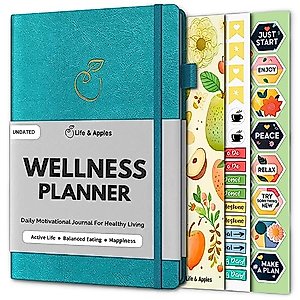 Life & Apples Wellness Planner - Food Journal and Fitness Diary with Daily Gratitude and Meal Planner for Healthy Living and Self-Care - Track Weight Loss Diet and Health Goals - Undated, White