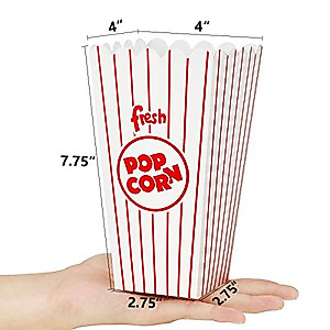 Eupako Popcorn Boxes 50 Pack 7.75 Inch Open-Top Paper Popcorn Box Great for Movie Night or Movie Party Theme, Theater Themed Decorations or Carnival Party Circus Box etc.
