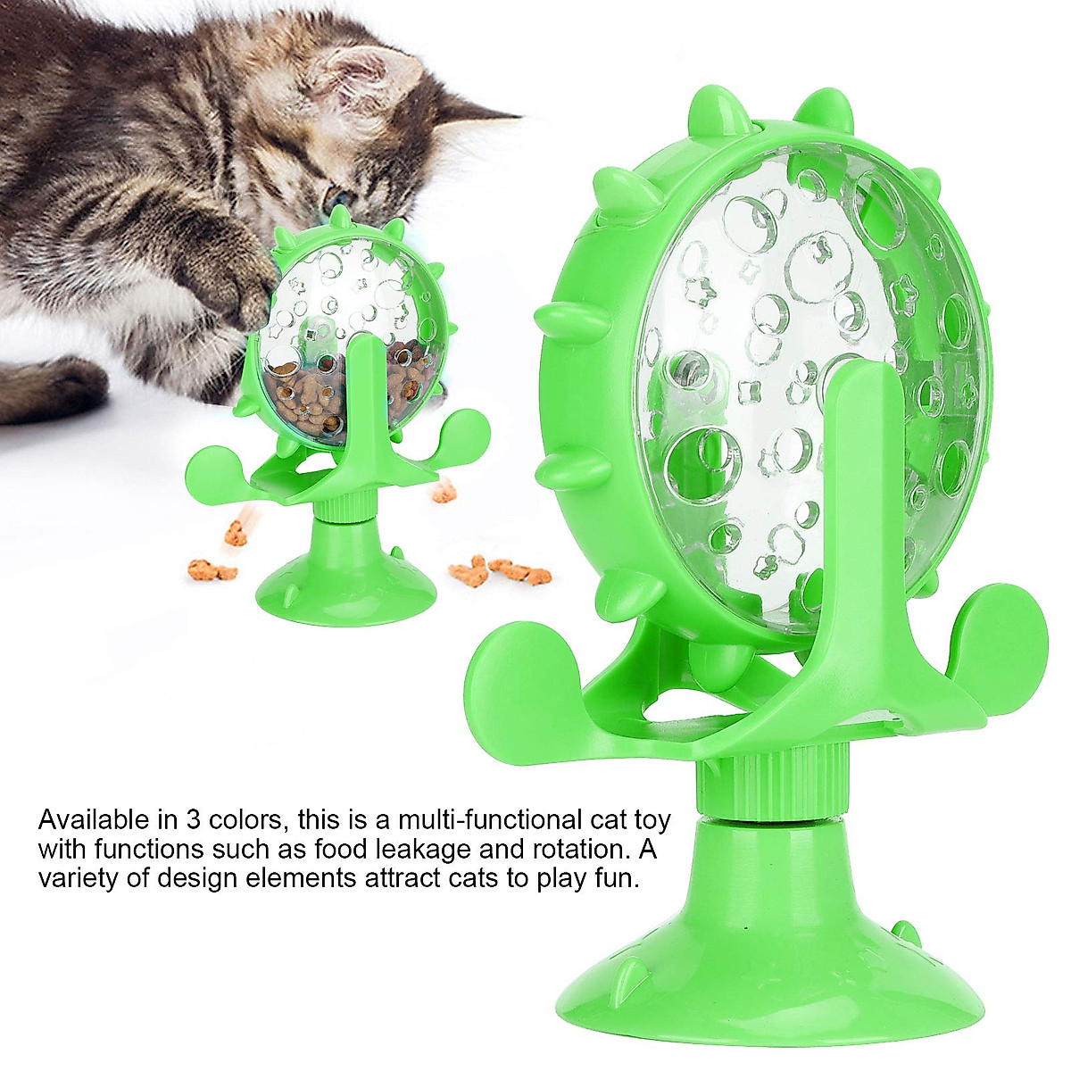 Pet Toy, Rotation Cat Puzzle Toy Food Leakage Pet Cat Leaking Toy Interactive Cat Toys Pet Toy, Ferris Wheel Food Dispensing Pet Slow Feeder Toy with Automatic 360° Turntable for Pet Trainer (Green)