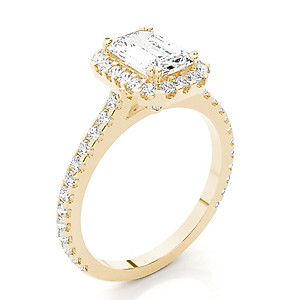 Emerald Halo Cut Moissanite 1ct Engagement Rings for Women 10K Yellow Gold Prong Set Promise Ring for her Proposal Wedding Anniversary