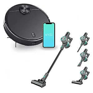 WYZE Cordless Vacuum Robot Vacuum,Lidar Mapping Robot Vacuum, Avoids Obstacles, Wi-Fi Connected, 110min Runtime, Compatible with Alexa, Vacuum Cleaner with 24Kpa Powerful Suction, Lightweight Sti