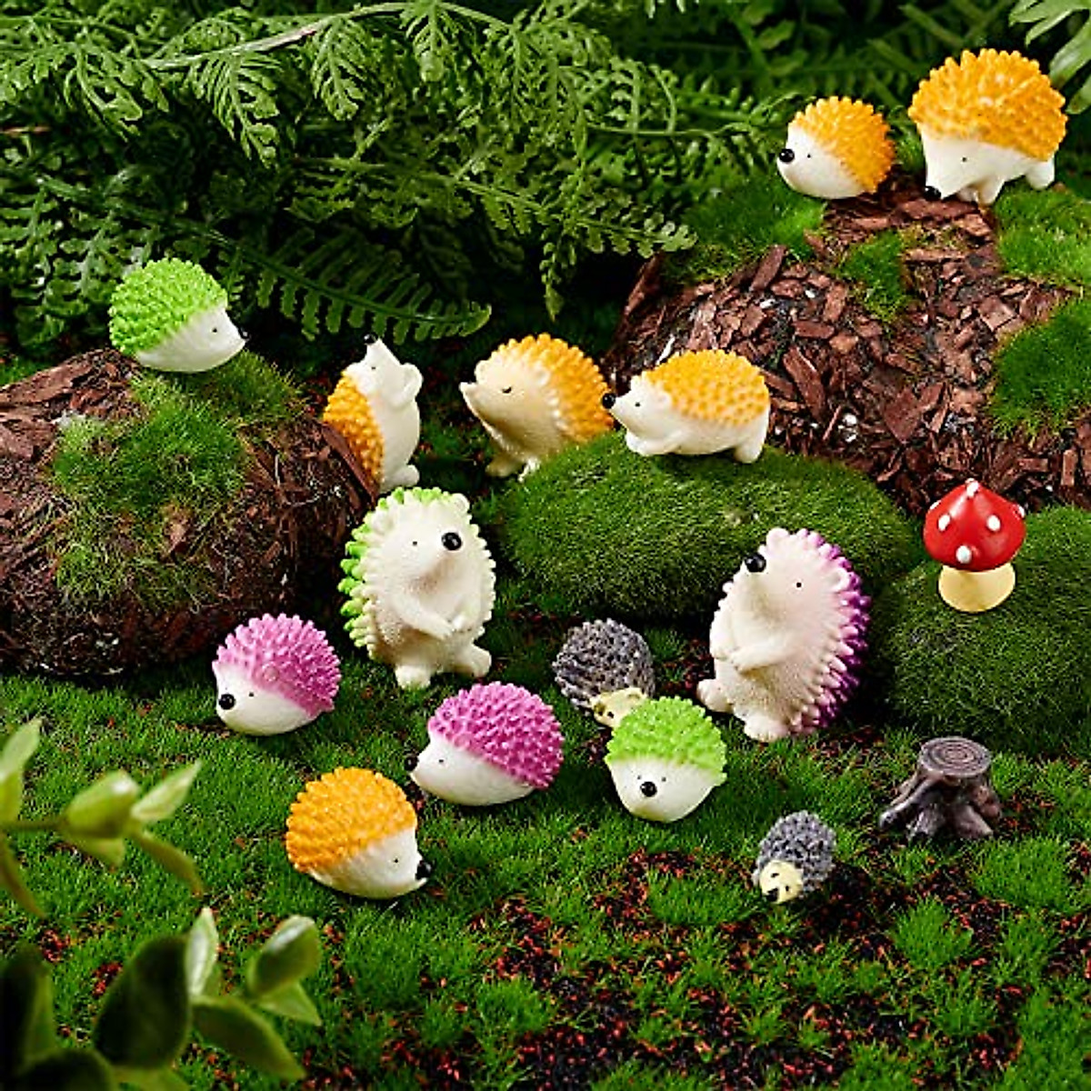 SUPERFINDINGS 22Pcs Hedgehog Shape Resin Animal Model Ornaments Miniature Fairy Garden Accessories 25x18mm Hedgehog Mushroom Set Miniature Figurines for Fleshy Bonsai Outdoor Garden Decoration