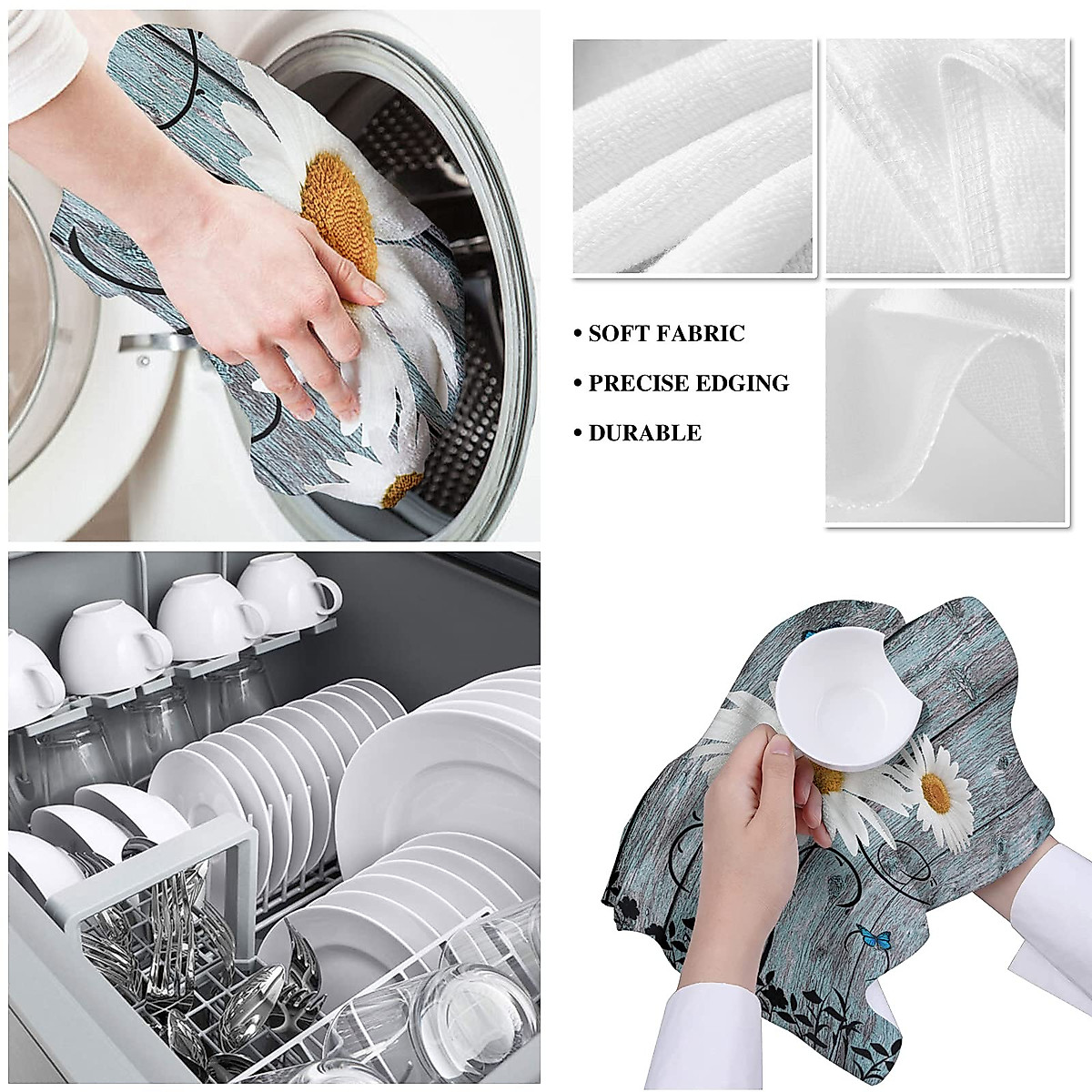 Big buy store Yellow Daisy Butterfly Floral Flowers Kitchen Dish Towels, Soft Lightweight Microfiber Absorbent Hand Towel Rustic Wood Plank Tea Towel for Kitchen Bathroom 18x28in