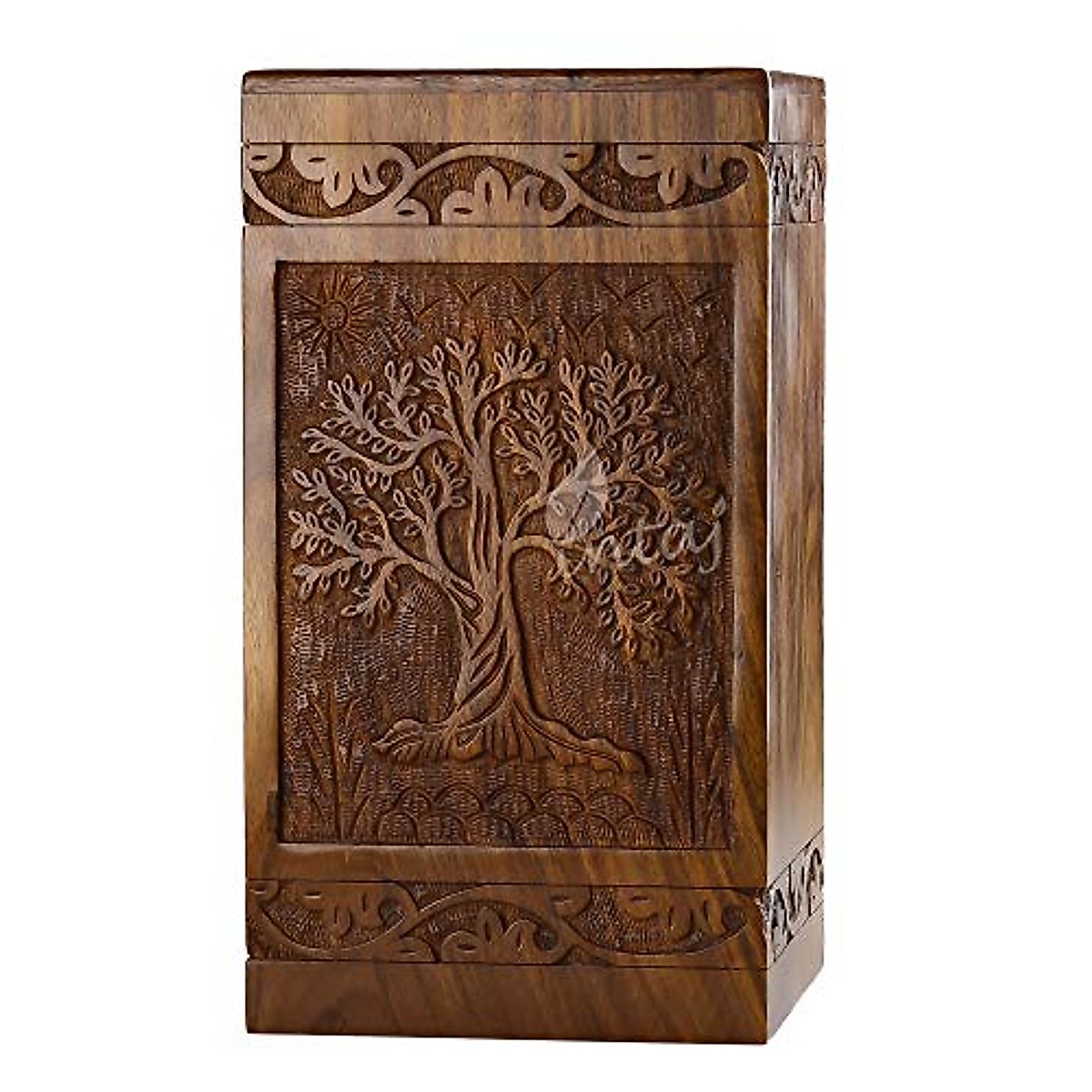 INTAJ Handmade Rosewood Urn for Human Ashes - Tree of Life Wooden Urns Hand-Crafted - Funeral Cremation Urn for Ashes (Adult (250 Cu/in), Rosewood Tree)