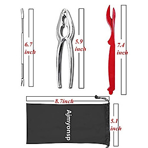Ajmyonsp 12Pcs Crab Crackers and Tools/Lobster Nut Crackers and Picks - 6 Crab Leg Forks 4 Lobster Shellers, 2 Stainless Steel Seafood Crackers & Storage Bag