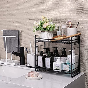 zccz 2-Tier Bathroom Countertop Organizer - Detachable Standing Rack Bathroom Storage Shelf Cosmetic Holder Vanity Tray - Kitchen Spice Rack Shower Caddy Wire Basket, Black