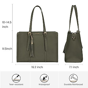 LOVEVOOK Laptop Bag for Women - 15.6 inch Lightweight PU Laptop Tote, Large Capacity Computer Bag with Clutch Purse for Business, Work, Travel, School, Casual (Olive Green, 15.6 Inch)