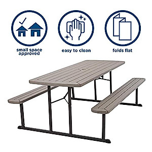 COSCO Outdoor Living 6 ft. Folding Picnic Table, Taupe Wood Grain with Brown Legs