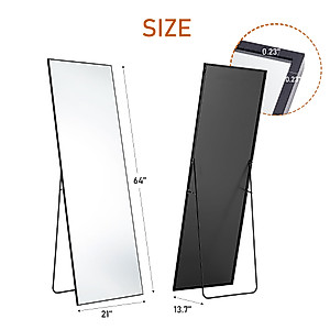 Sweetcrispy Full Length Mirror 64"x21" Floor Standing Full Body Mirror for Bedroom, Wall Mirror Full Length with Stand Aluminum Alloy Frame Hanging or Leaning Against Wall, Black