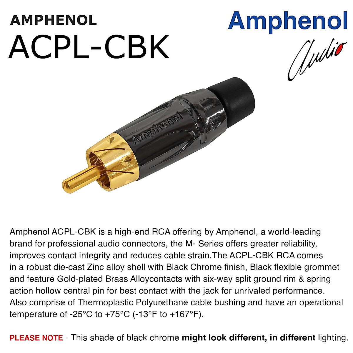 50 Foot RCA Cable Pair - Gotham GAC-4/1 (Black) Star-Quad Audio Interconnect Cable with Amphenol ACPL Black Chrome Body, Gold Plated RCA Connectors - Directional