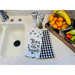 fillURbasket Decorative Buffalo Plaid Kitchen Towels Set of 8 Cute Summer Spring Dish Towels Lemons Bees Rooster Flour Sack Towels for Dish Hand Drying 100% Cotton 15”x25”