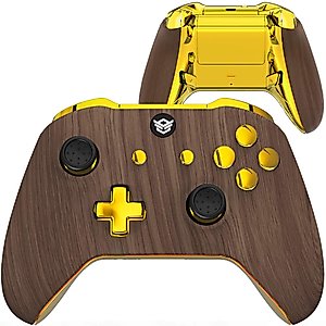 HexGaming HEX Blade Controller 2 Mappable Back Buttons & Replaceable Thumbsticks & Triggers Stop Compatible with Xbox Controller Customized Game Controller PC Wireless FPS Gamepad - Wood Grain Gold