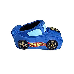 Hot Wheels Racecar Shaped 3D Novelty Toddler and Boys Plush Slippers (13-1 M US Little Kid, Blue)