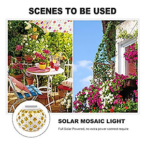 HEALLILY Fence Mosaic Lamp Weatherproof Solar Powered Glass Globe Ball Light LED Pathway Night Lamp for Home Garden Lawn Patio Yard