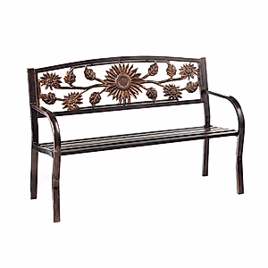 Plow & Hearth Weatherproof Outdoor Bench | Holds Up to 300 lbs | Garden Patio Porch Park Deck | Metal | Bronze