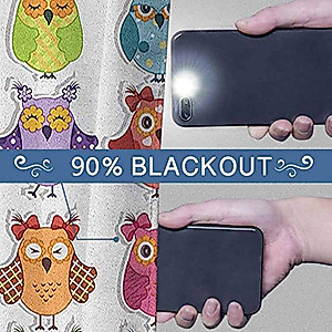 Nursery Kitchen Curtain, Curtains 84 inch Length Set of Cartoon Owls with Various Emotions Sleepy Smiling Confused Sad Gestures Protective Furniture Multicolor W84 x L84 Inch