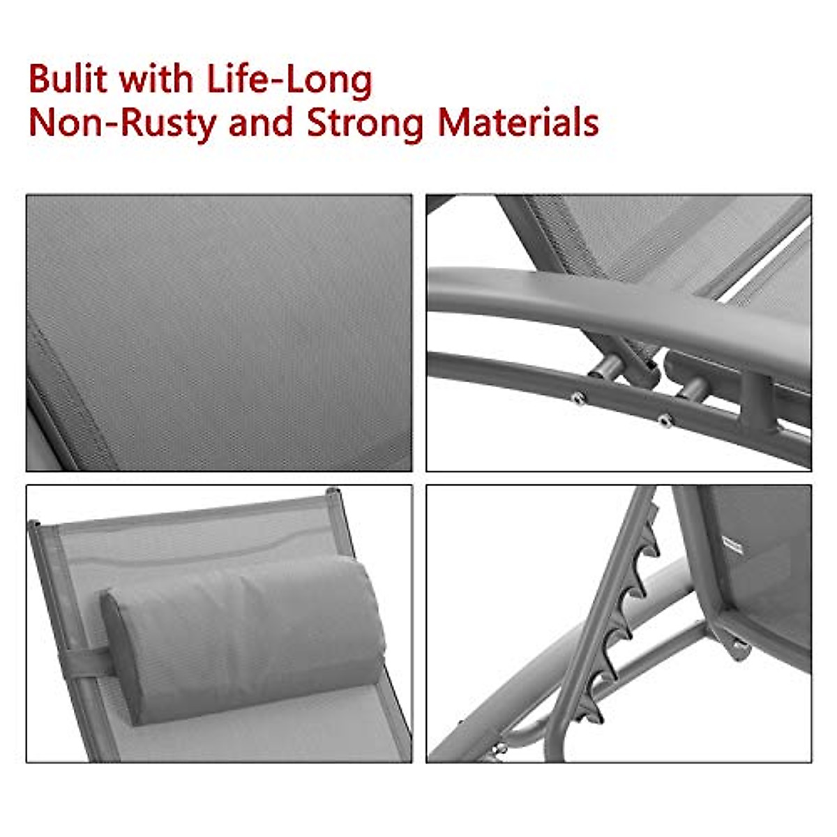 Set of 2 Outdoor Patio Chaise Lounge Chairs,Beach Pool Reclining Adjustable Lounge Chair with Headrest for Patio Beach Yard Pool