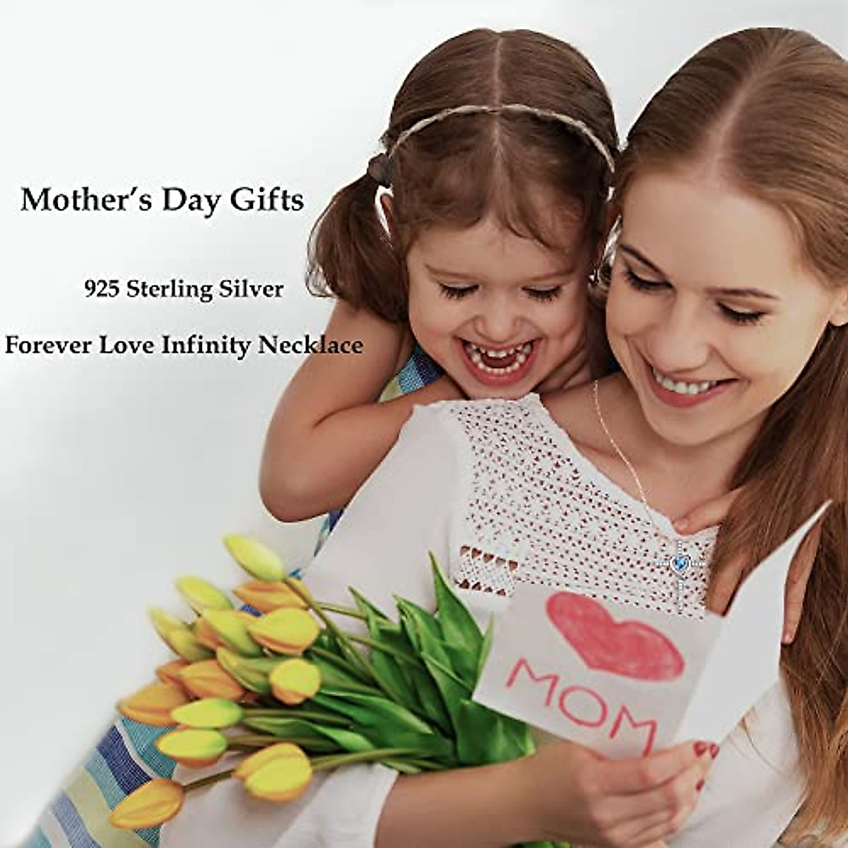 Blue Aquamarine Necklace for Mom Wife Birthday Gifts Sterling Silver Love Heart Infinity Pendant Necklace for Her