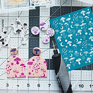 OLYCRAFT Clay Stencils Mushroom Pattern Non-Adhesive Silk Screen Printing Stencils Reusable Mesh Stencils Transfer Washable Stencils for Polymer Clay Jewelry Earring Making - 5x4 Inch