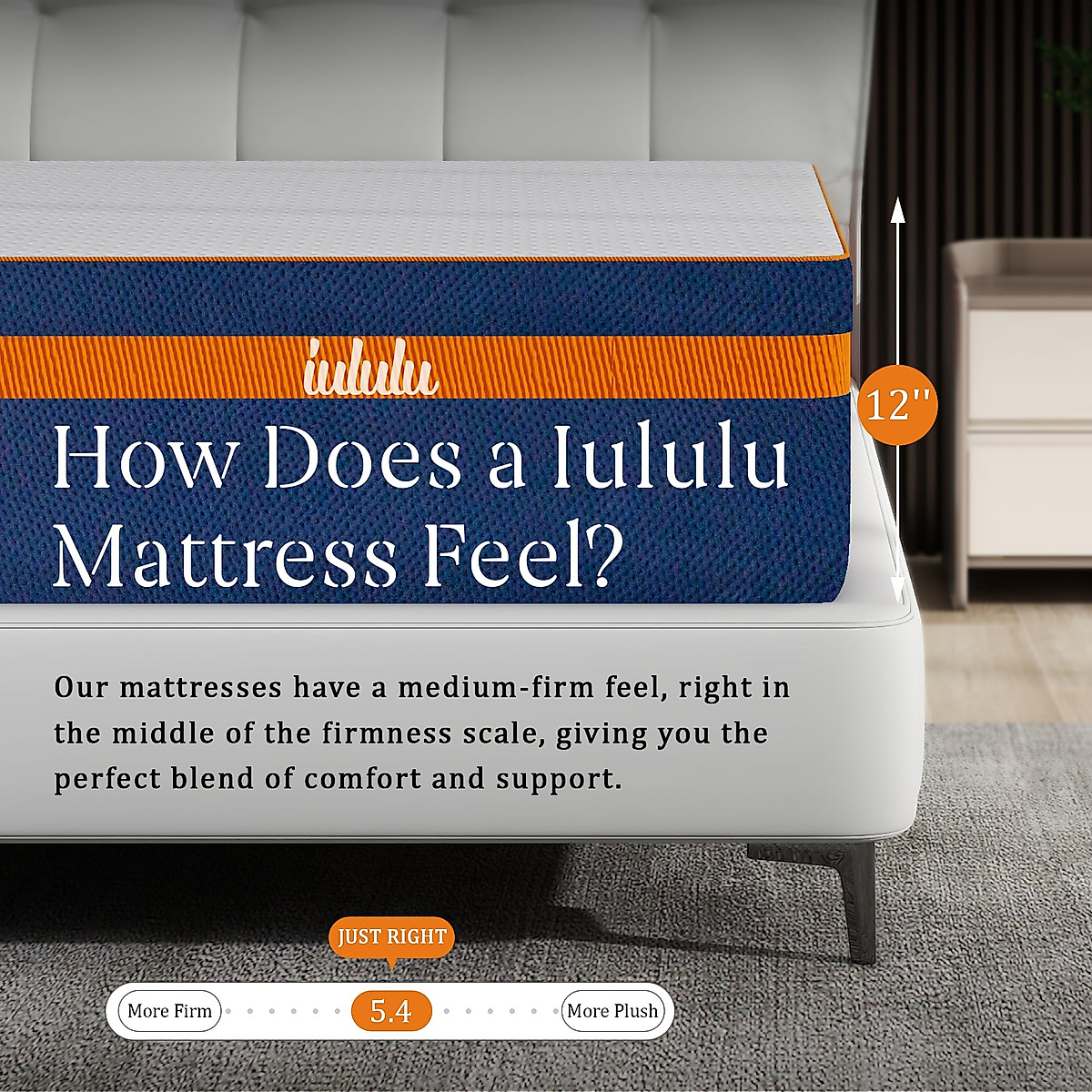 IULULU Queen Mattress, 12 Inch Memory Foam Mattress Queen in a Box - Cool Gel Bed Mattress Bamboo Charcoal Foam Queen Mattresses Pressure Relief Medium Firm