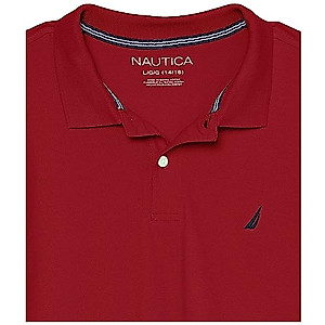 Nautica Boys' Short Sleeve Anchor Polo, Button Closure, Soft & Comfortable, Pique Fabric, Biking Red, 14-16