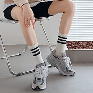 OGUOY 8 Pairs Striped Cute Socks Men's and Women's Spring and Summer Mid-tube Socks Sports High Waist Cotton Socks (8 Pairs Black+White)