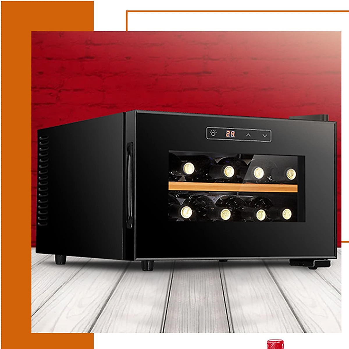 23L Table-Top Wine Fridge Black Wine Cooler LED + Lock & Key Glass Door Drinks Cellar Single-Zone,Horizontal,23L